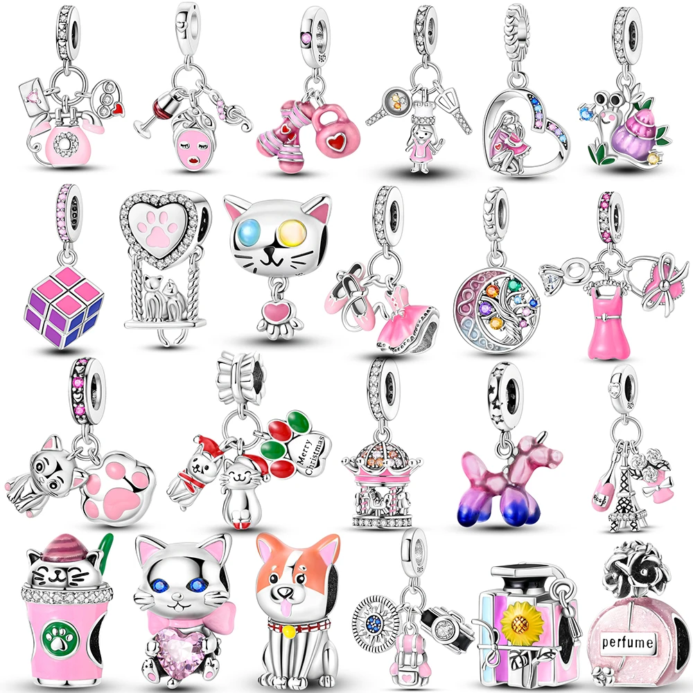 Pink-Series-925-Sterling-Silver-Perfume-Cube-Carousel-Cat-Charms-Fit ...
