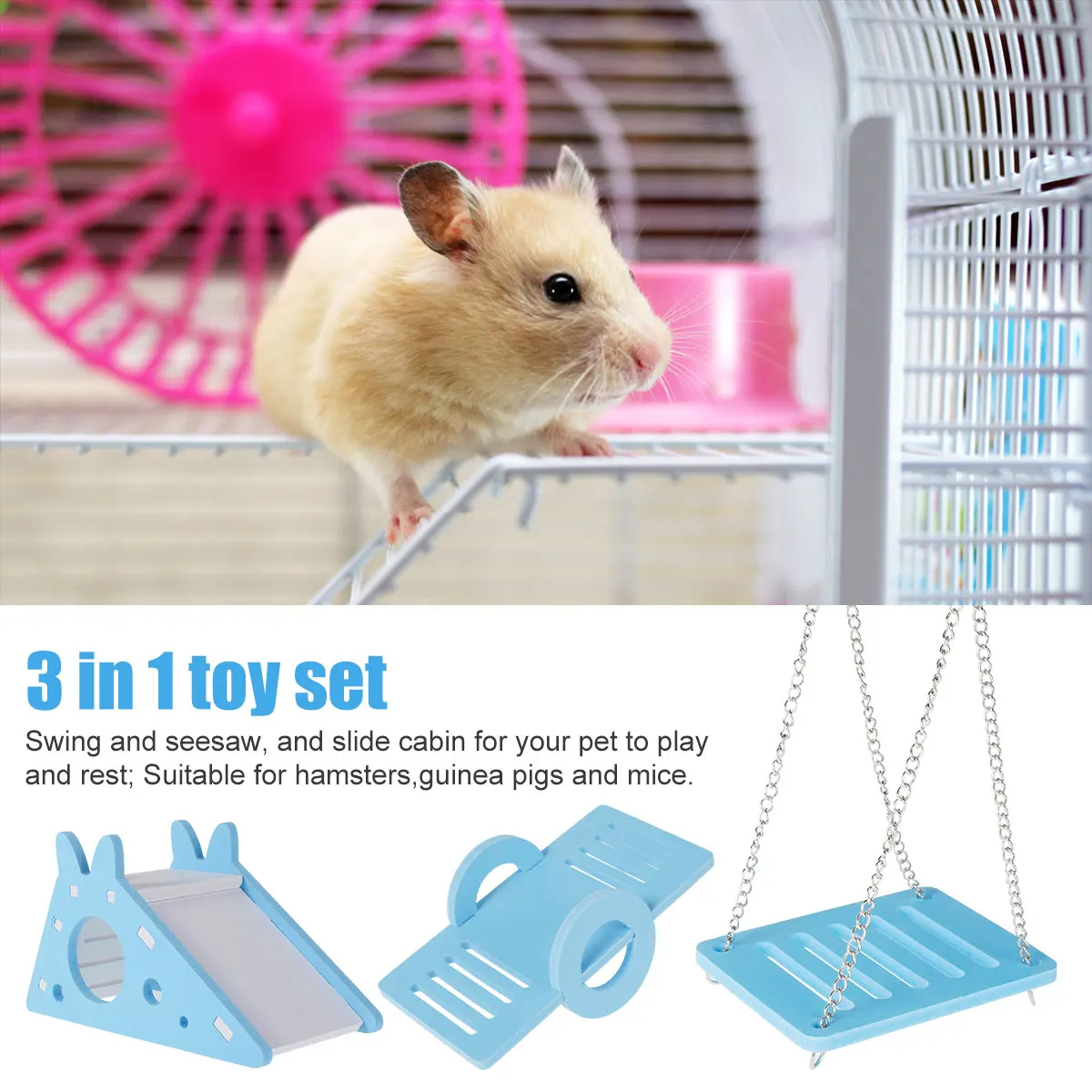 3Pcs-Hamster-Play-Toy-Blue-Seesaw-Ladder-Hanging-Chain-Swing-Easy ...