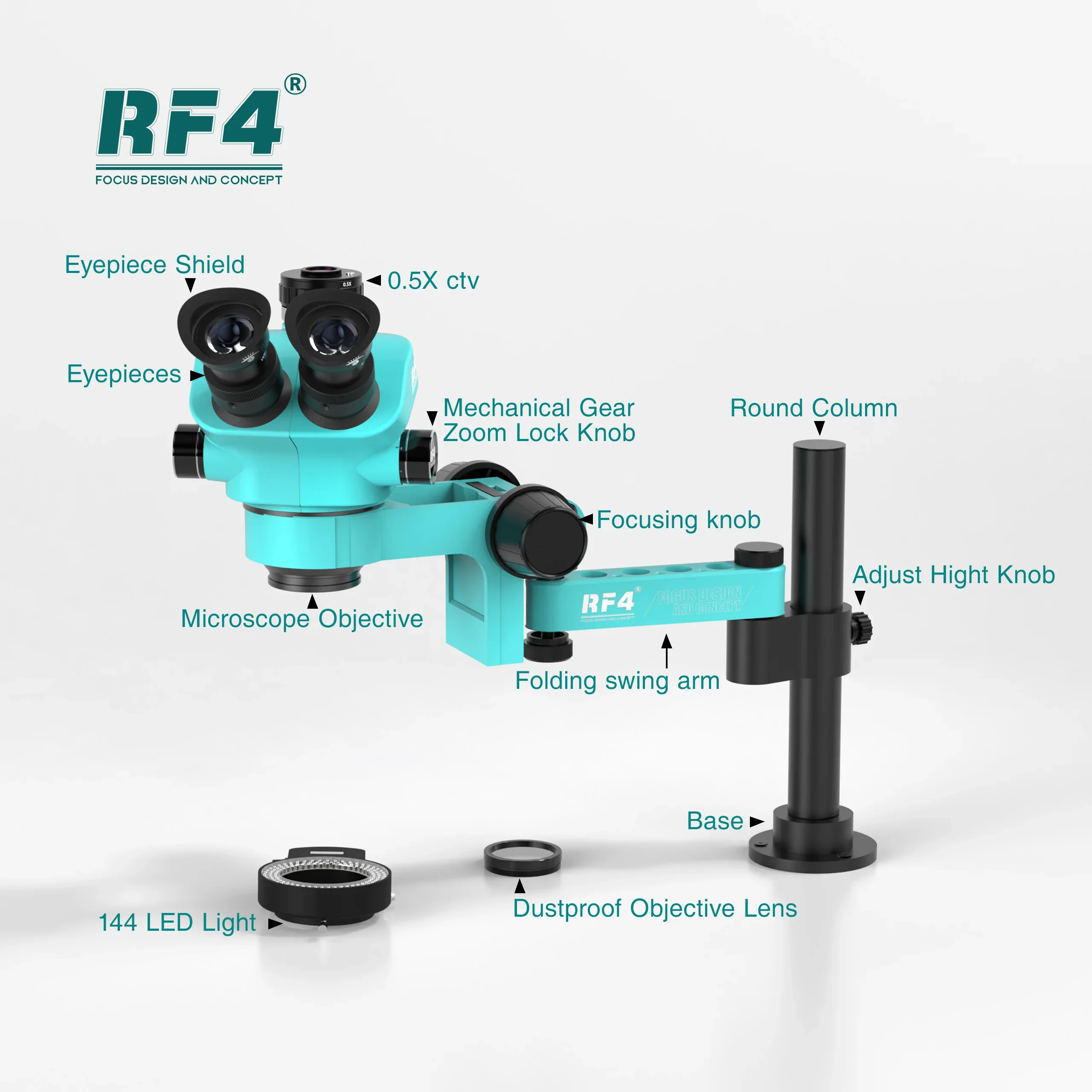 RF4-Simul-Focal-Rotation-Articulating-Arm-Trinocular-Stereo-Microscope ...