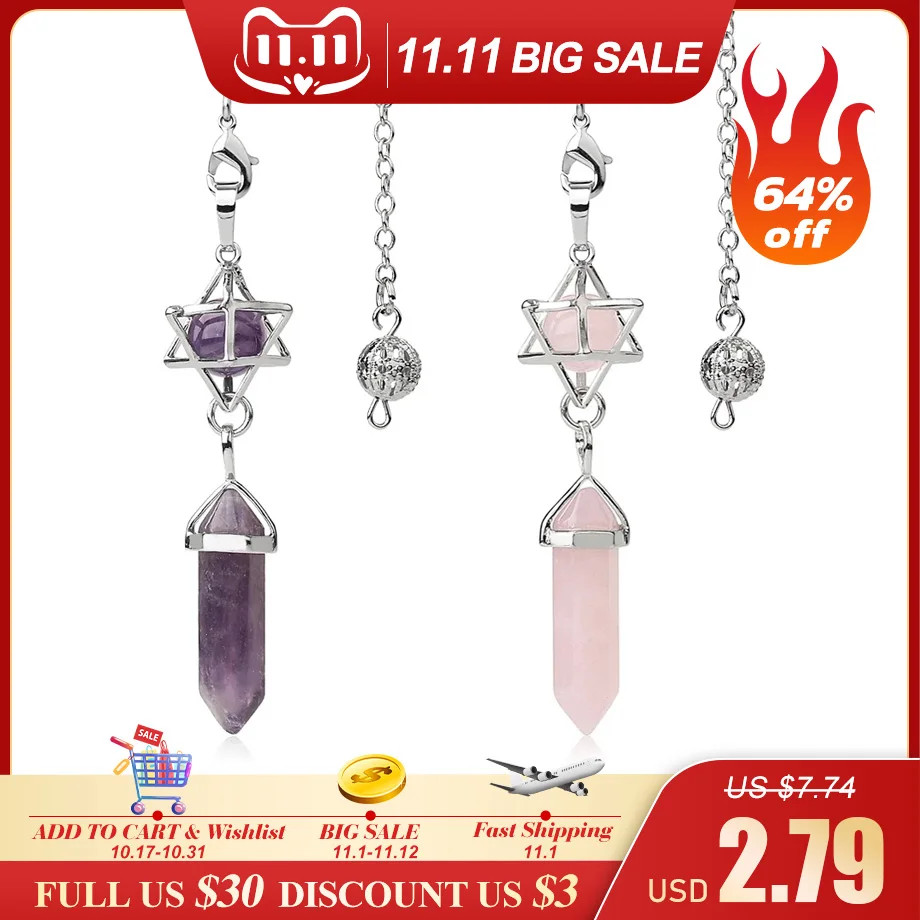 Csja Natural Stone Quartz Pendulum For Dowsing Divination Hexagonal Crystal Merkaba Esotericism ...