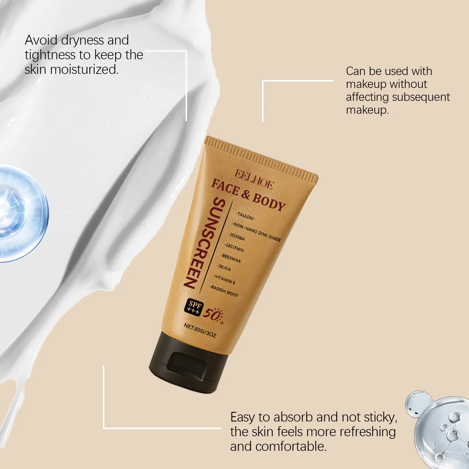 Eelhoe Spf50 Tallow Body Sunscreen Cream Keep Fresh for Dark Skin No ...