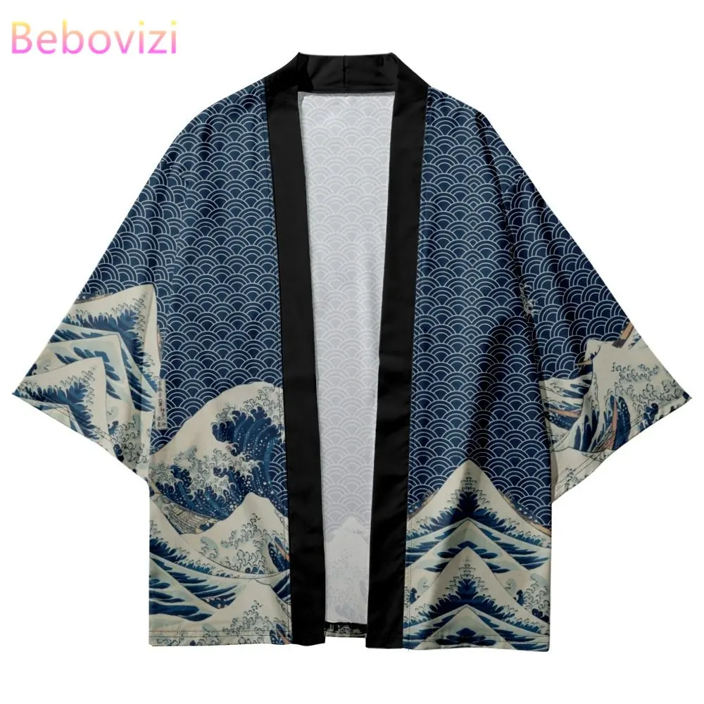 Clouds Ocean Waves Print Shirt Clothing Traditional Haori Cosplay ...