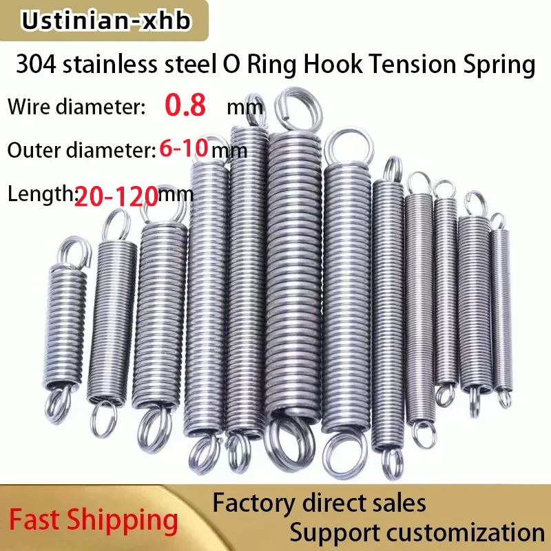 5Pcs 0.8mm 304 Stainless Steel O-ring Hook Spiral Extension Spring ...