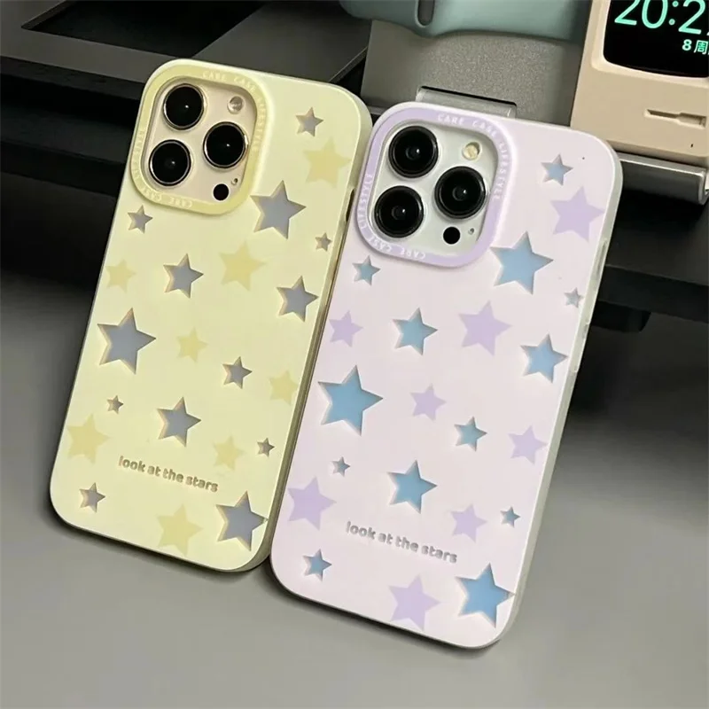 Yellow Laser Card Glittering Stars Phone Case For iPhone 14 13 12 11 ...