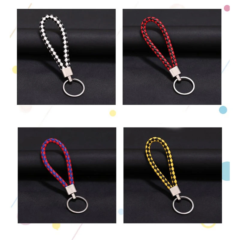 New-1PC-Handmade-PU-Leather-Rope-Pendant-Keychain-Woven-Key-Chain-Metal ...