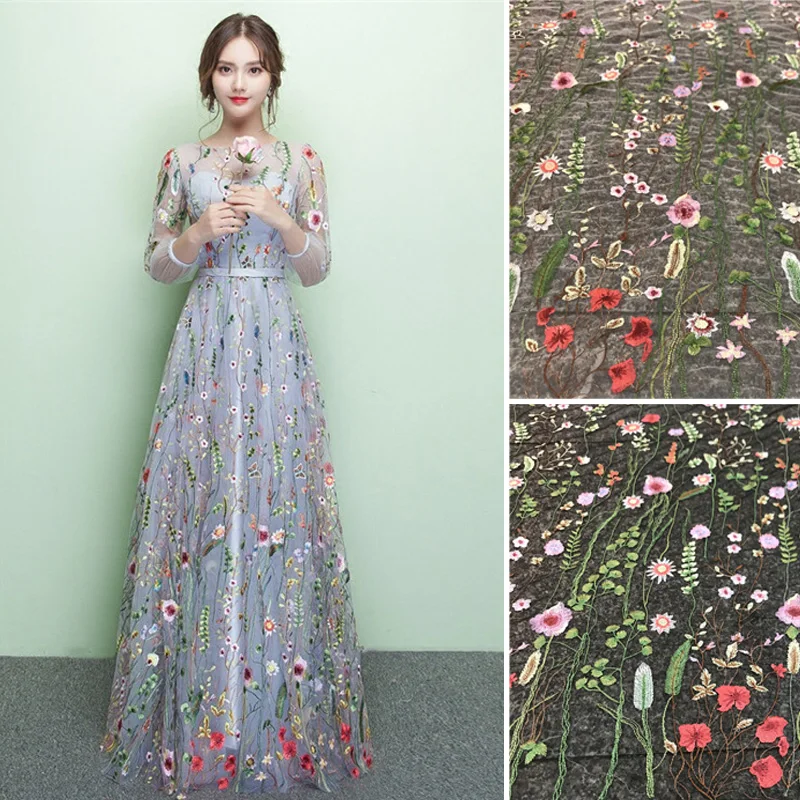 Flower-Floral-Lace-Embroidery-Mesh-Fabric-Shivering-Pattern-For-Making ...