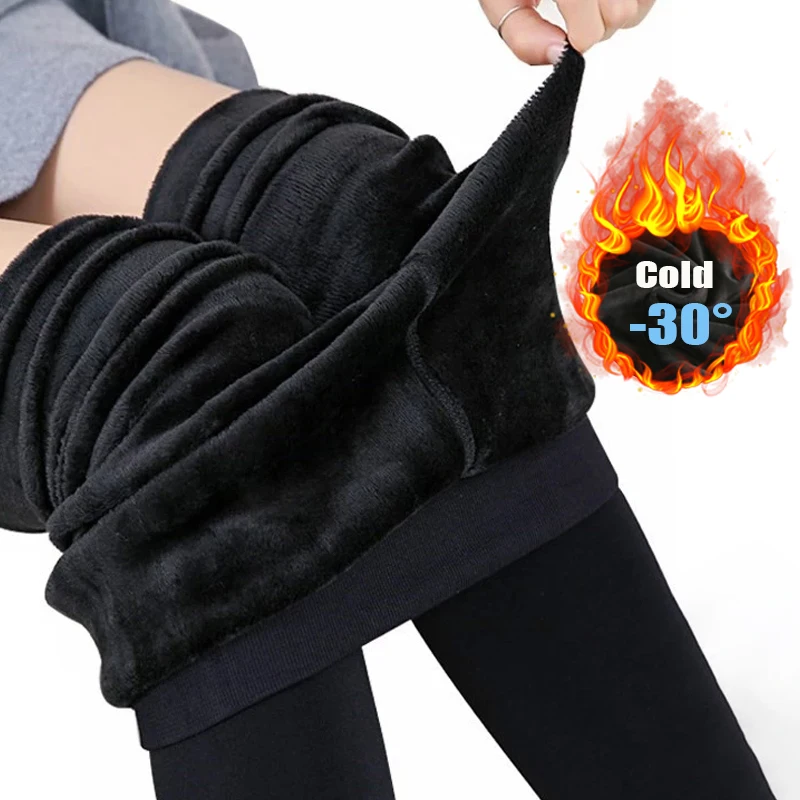 Winter-Women-s-Plush-Sock-Pants-High-Waist-Solid-Velvet-Warm-Leggins ...