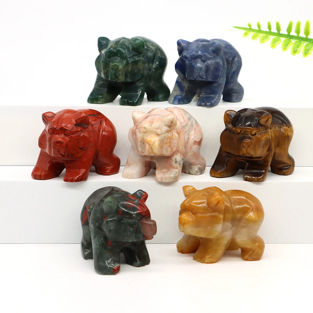 1.6" Bear Statue Natural Stone Carved Crystal Reiki Healing Animal ...