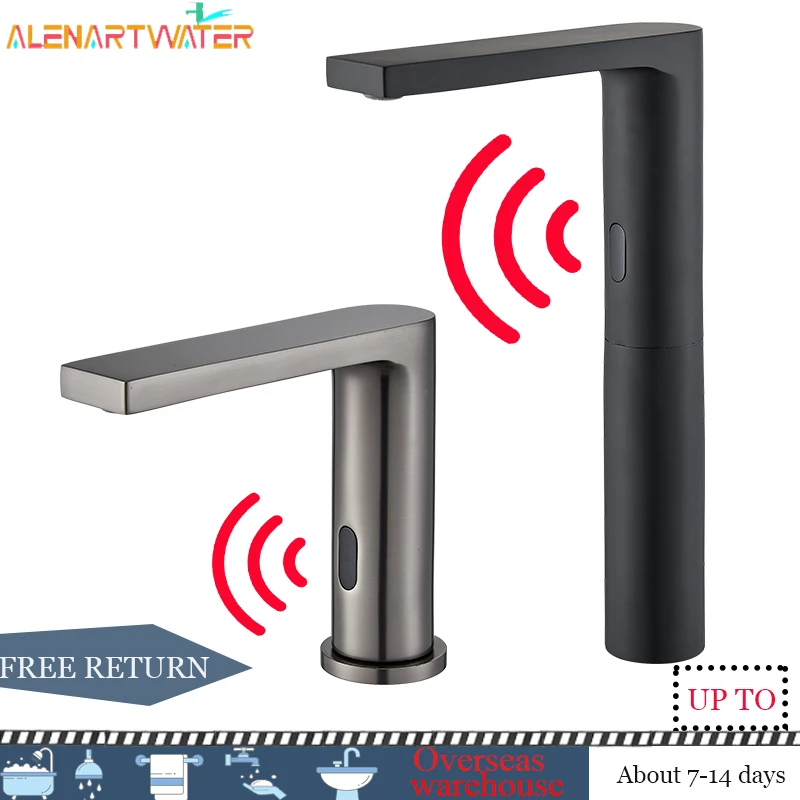 Luxury-Matte-Black-Sensor-Bathroom-Faucet-Cold-and-Hot-Deck-Mounted-Tap ...
