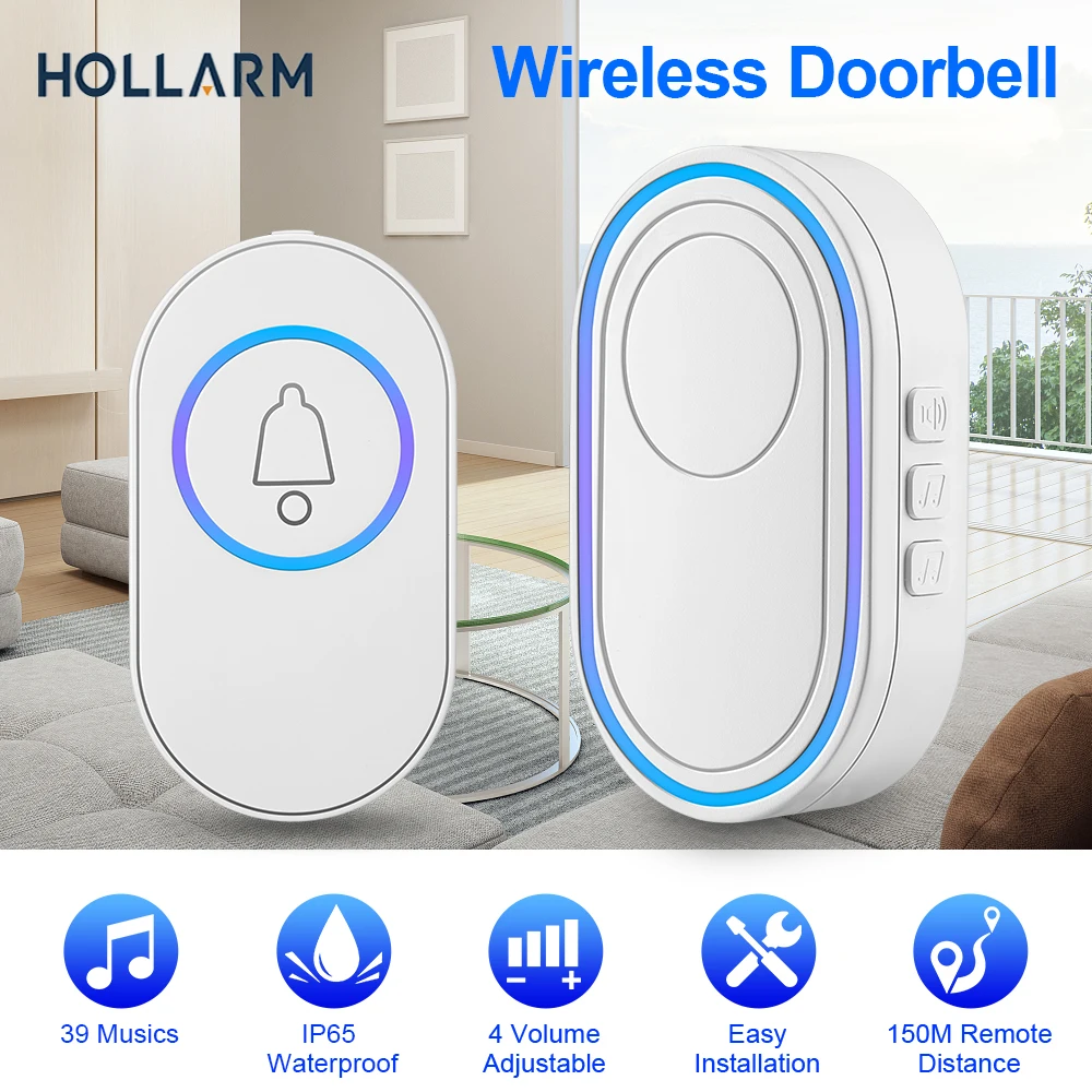 Hollarm-Wireless-Doorbell-IP65-Waterproof-LED-Light-Outdoor-Door-Bell ...