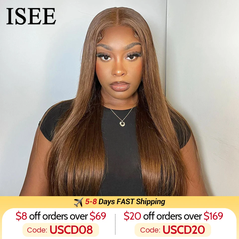 Glueless-Lace-Front-Colored-Wig-ISEE-Hair-4-Chocolate-Brown-Human-Hair ...