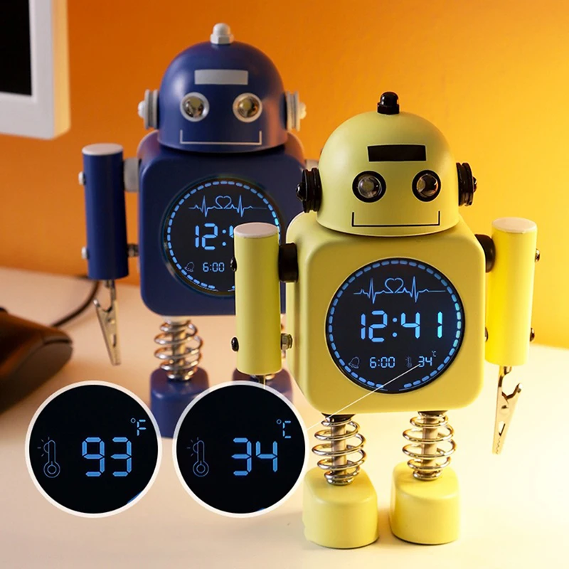 Silent Robot Alarm Clock Non-Ticking Metal Alarm Clock Wake-up Clock ...