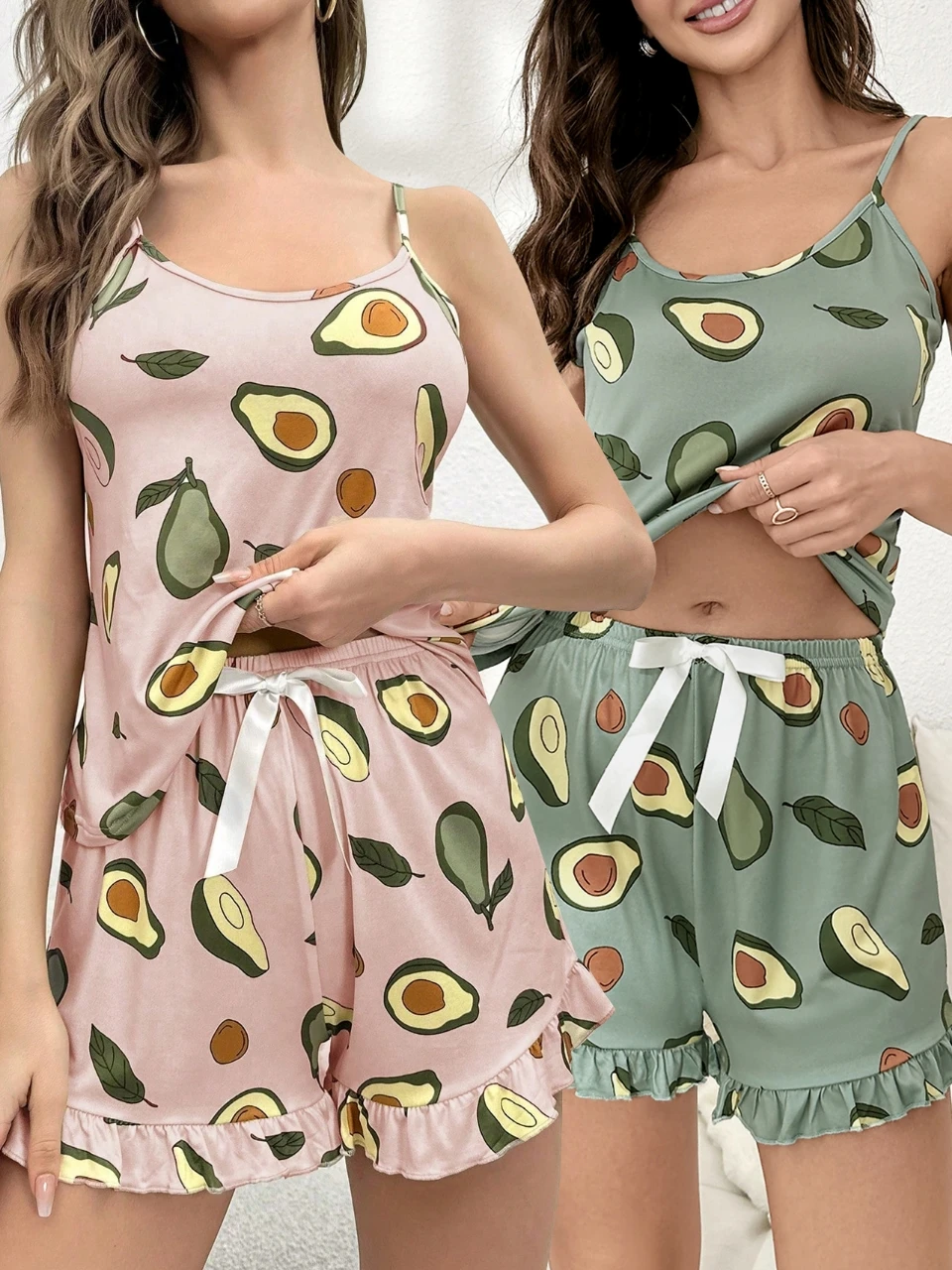 Four-piece Women's New style pajama set Avocado print halter top ...