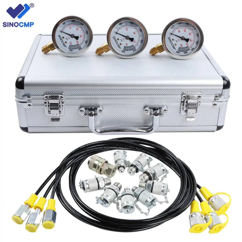Excavator Hydraulic Pressure Gauge Test Kit W/ 3 Gauges 25mpa/40mpa ...