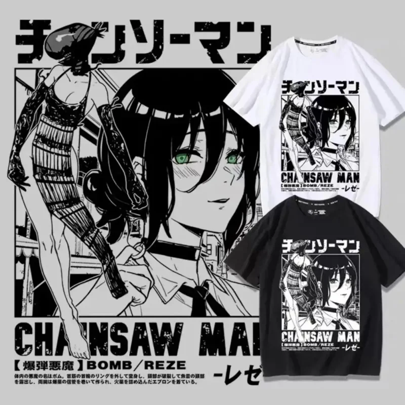 Anime-T-shirt-Women-Chainsaw-Man-Manga-Graphic-Men-Cotton-Short-Sleeve ...