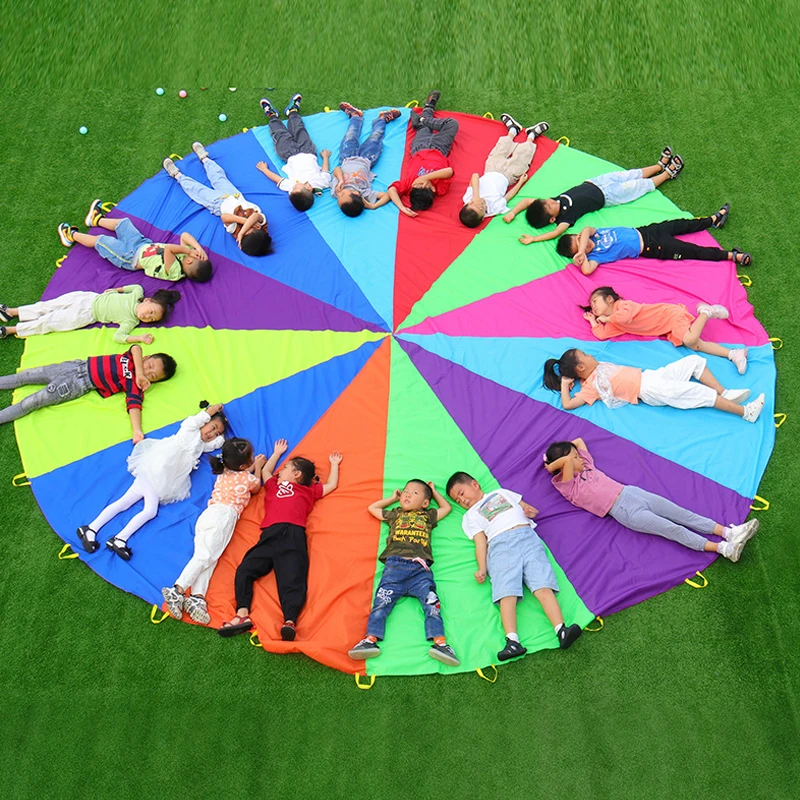 2-6M Diameter Outdoor Rainbow Umbrella Parachute Kids Cooperative Games ...