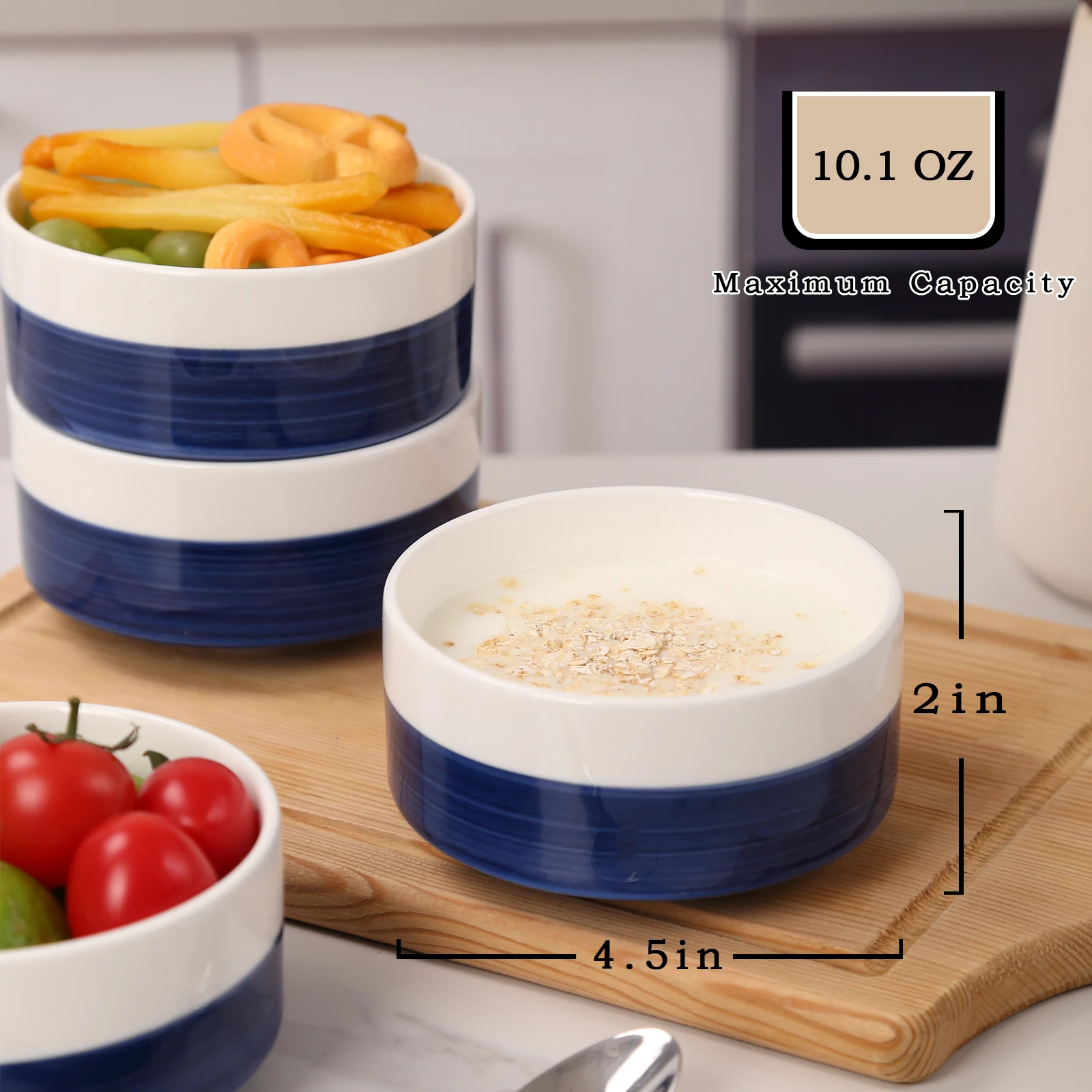 WhiteBule Ceramic Bowls Set of 4 - Cereal Bowl,Soup Bowls for Kitchen ...