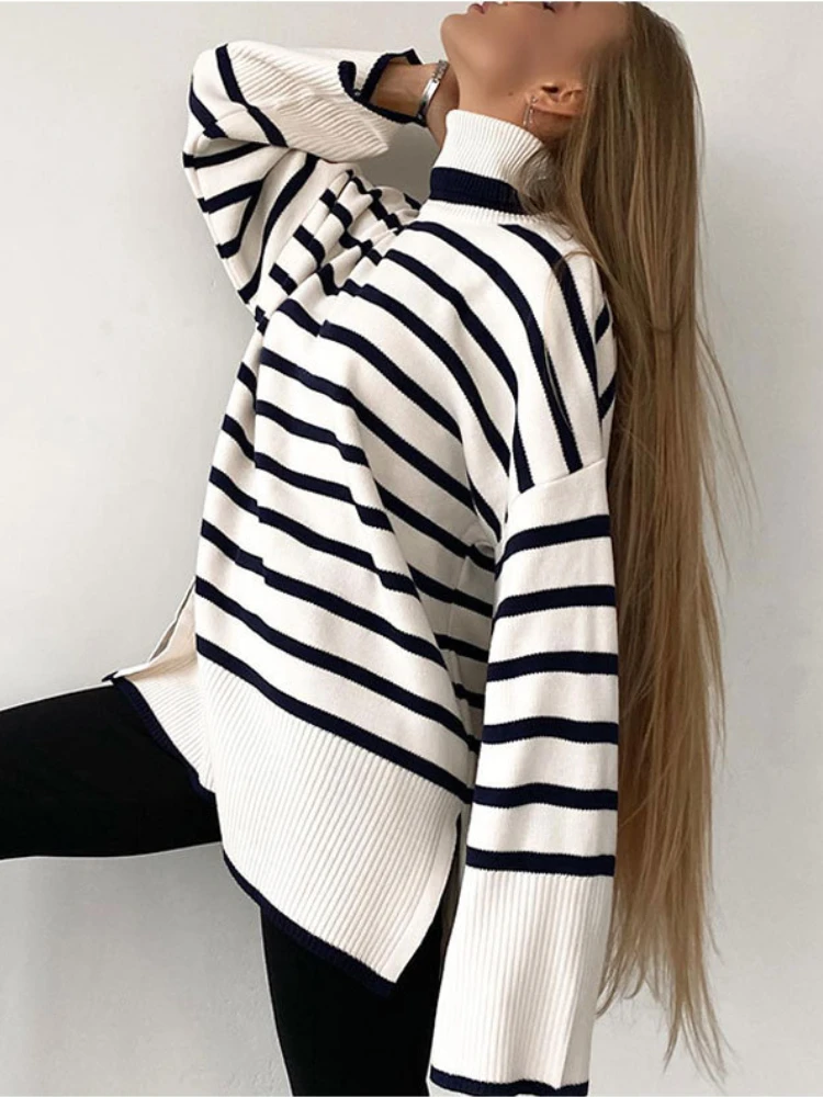 Pull tricoté à col roulé pour femme, surdimensionné, épais, ample, avec ...