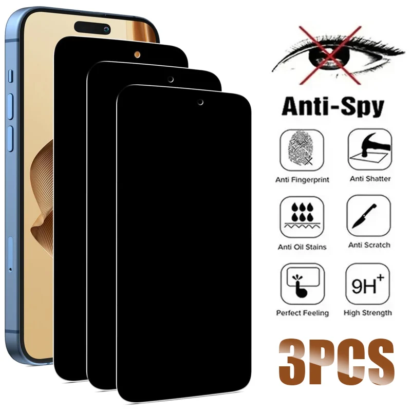 3Pcs Anti-spy Tempered Glass for IPhone17 16 15 14 13 12 11Pro Max Full ...