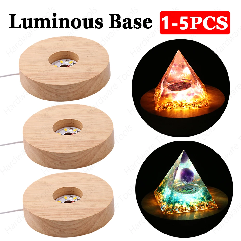 1-5PCS-LED-Wooden-Luminous-Base-USB-Holder-Display-Stand-Crystal-Energy ...
