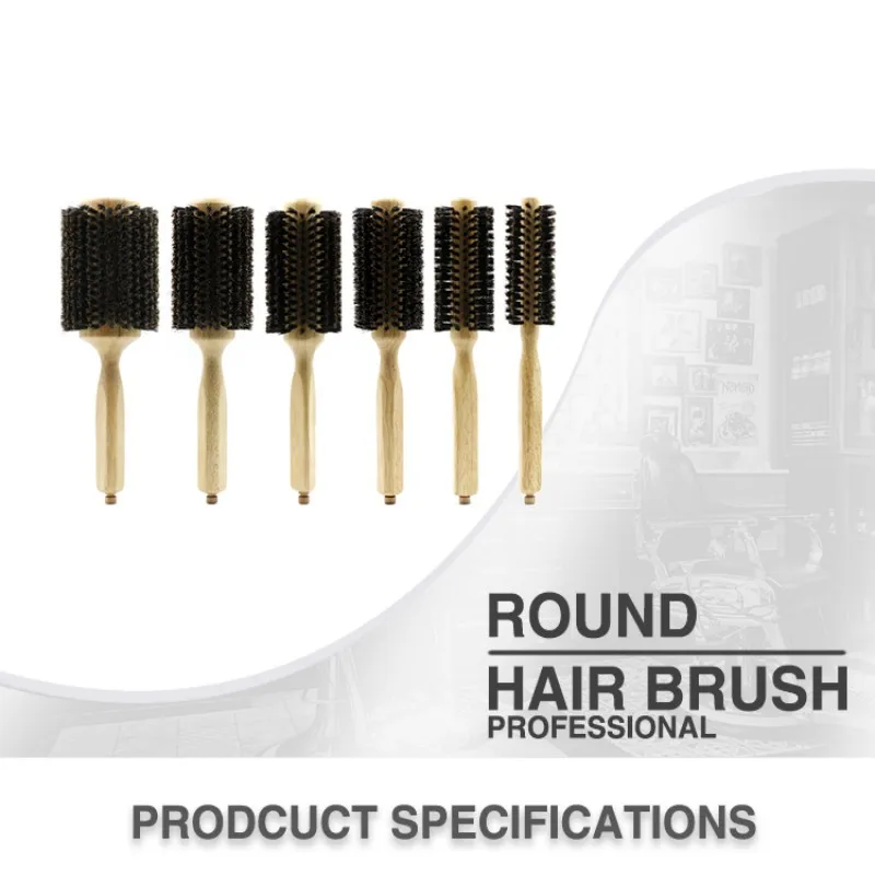 Professional-Barber-Salon-Wood-Handle-Boar-Bristles-Round-Brush ...