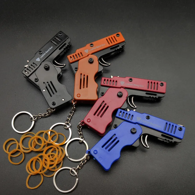 Metal-Alloy-Toy-Keychain-Gun-Mini-Folding-Rubber-Band-Toy-Outdoor ...