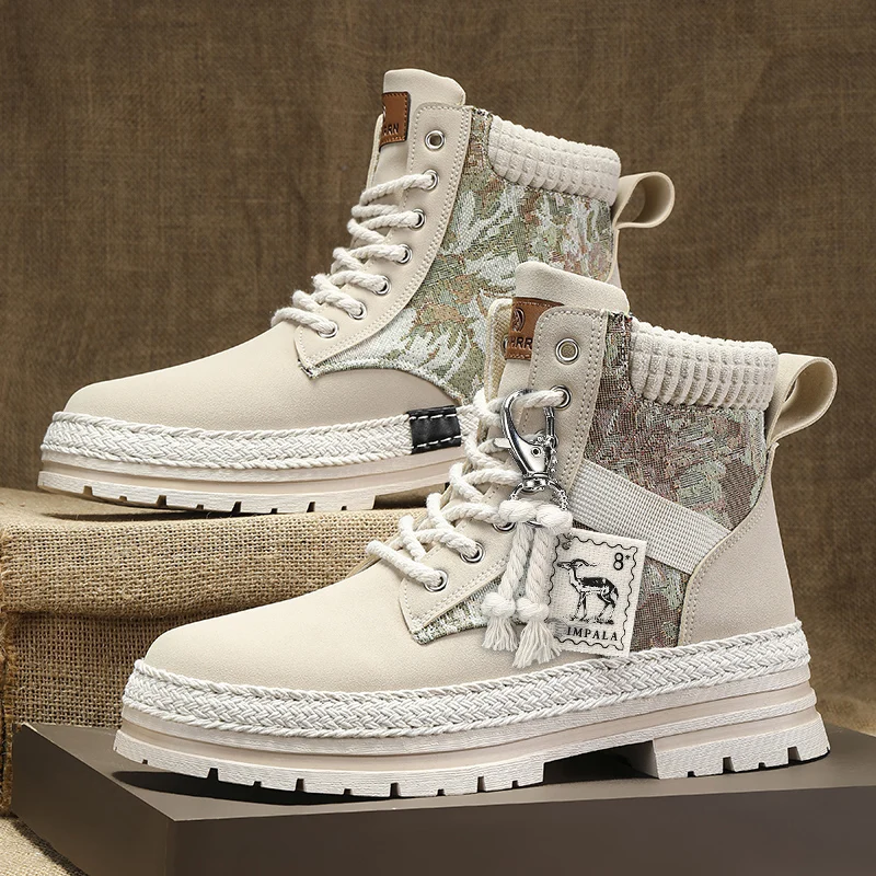 Couple-style-Martin-boots-with-straw-woven-bottom-work-boots-motorcycle ...