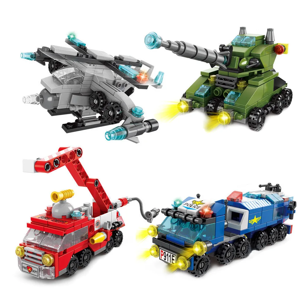 City Model Building Blocks Set Fireman Police Truck Aircraft Figures ...