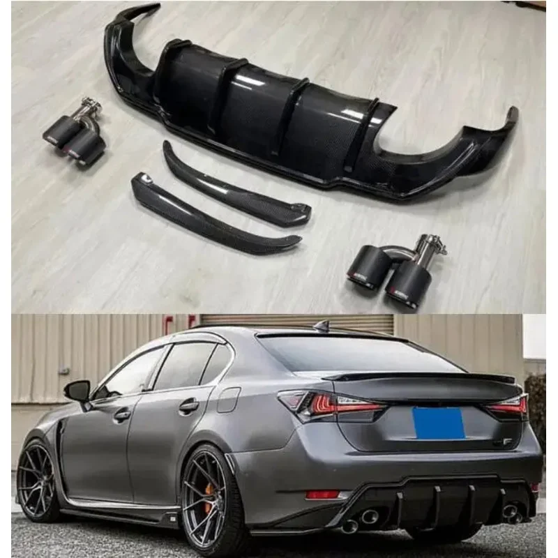 Real Carbon Fiber Rear Bumper Trunk Lip Diffuser Spoiler With Exhaust ...