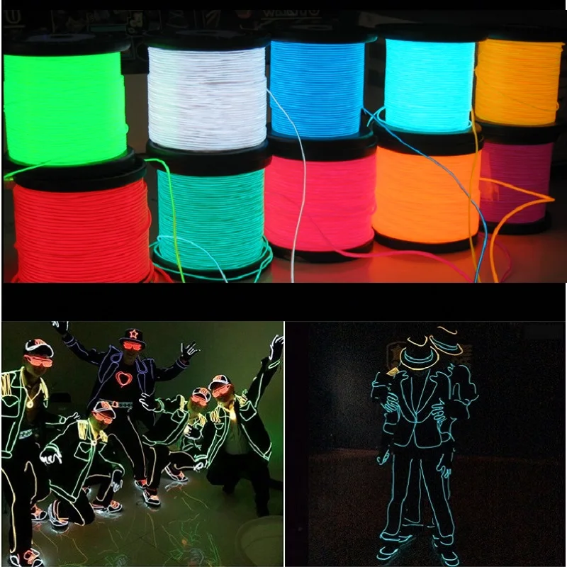 Glow EL Wire Cable LED Neon Christmas Dance Party DIY Costumes Clothing ...