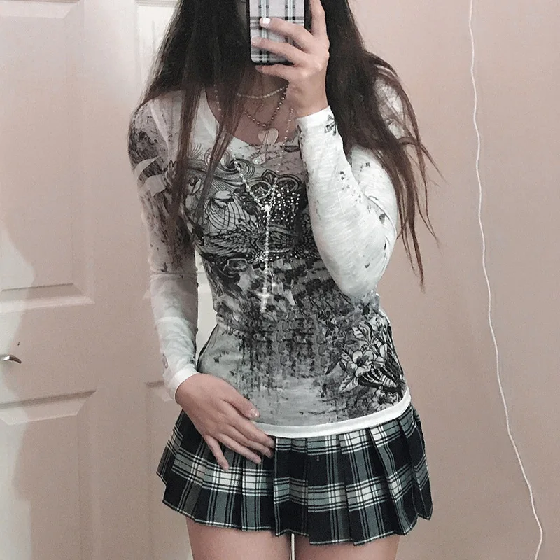 Gothic-Y2K-Tees-Grunge-Fairy-Casual-Party-Women-s-Round-Neck-Tight-Tops ...