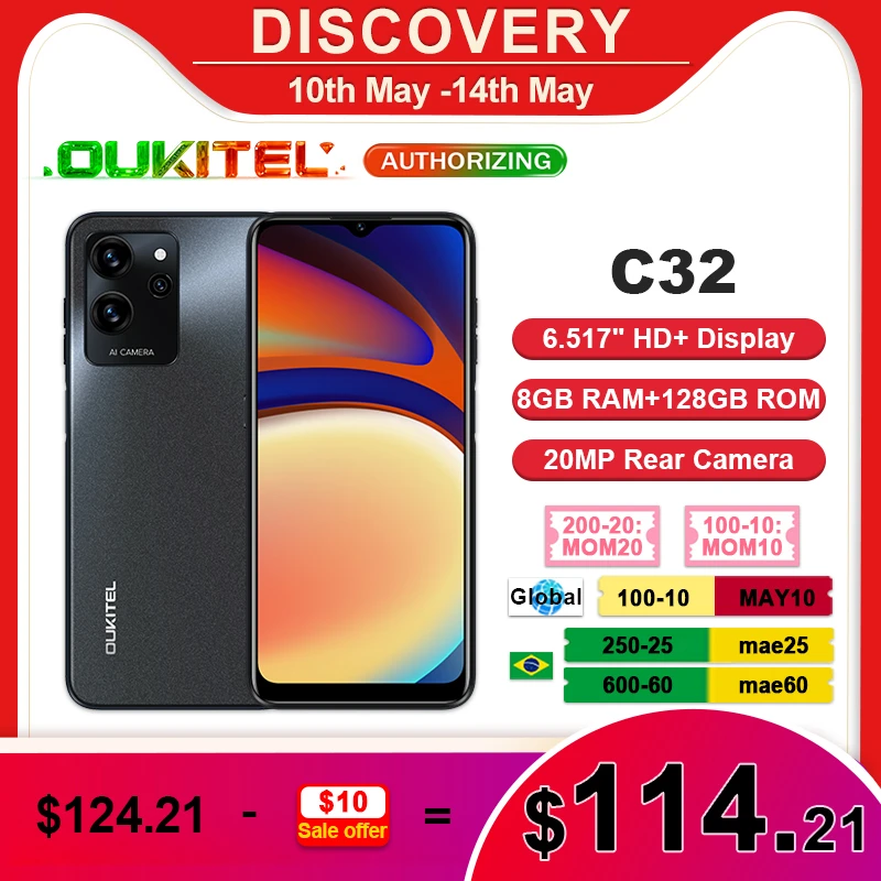 Oukitel C32 4G Smartphone 6.517" HD Android 12 8GB +128GB T606 Octa cores 5150mAh 20MP Camera ...