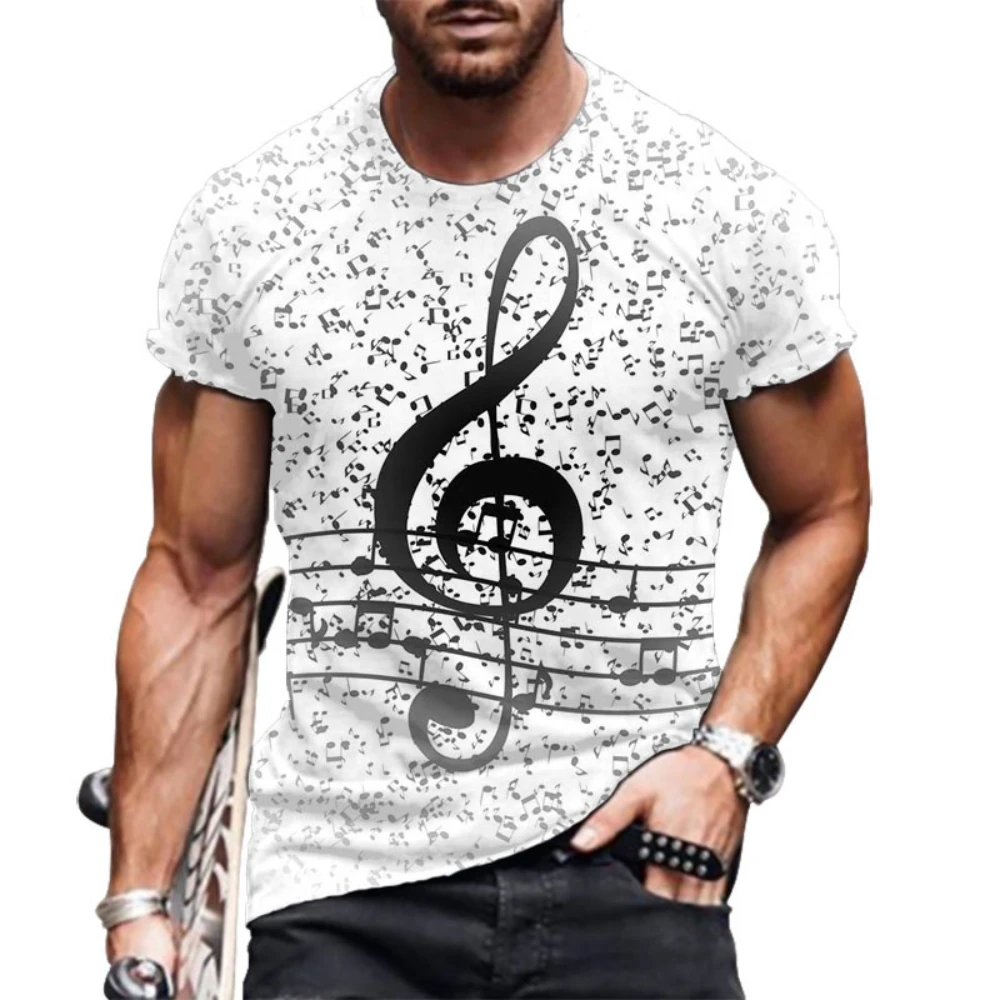 Camiseta-de-manga-corta-con-estampado-3D-de-notas-musicales-para-hombre ...