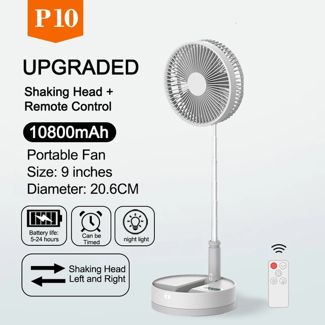 P10 Portable Folding Fan 10800mAh USB Remote Control Air Cooler Silent ...