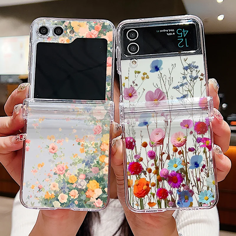 Caso-flores-florais-para-Samsung-Galaxy-Z-Flip-prova-de-choque-PC-r ...