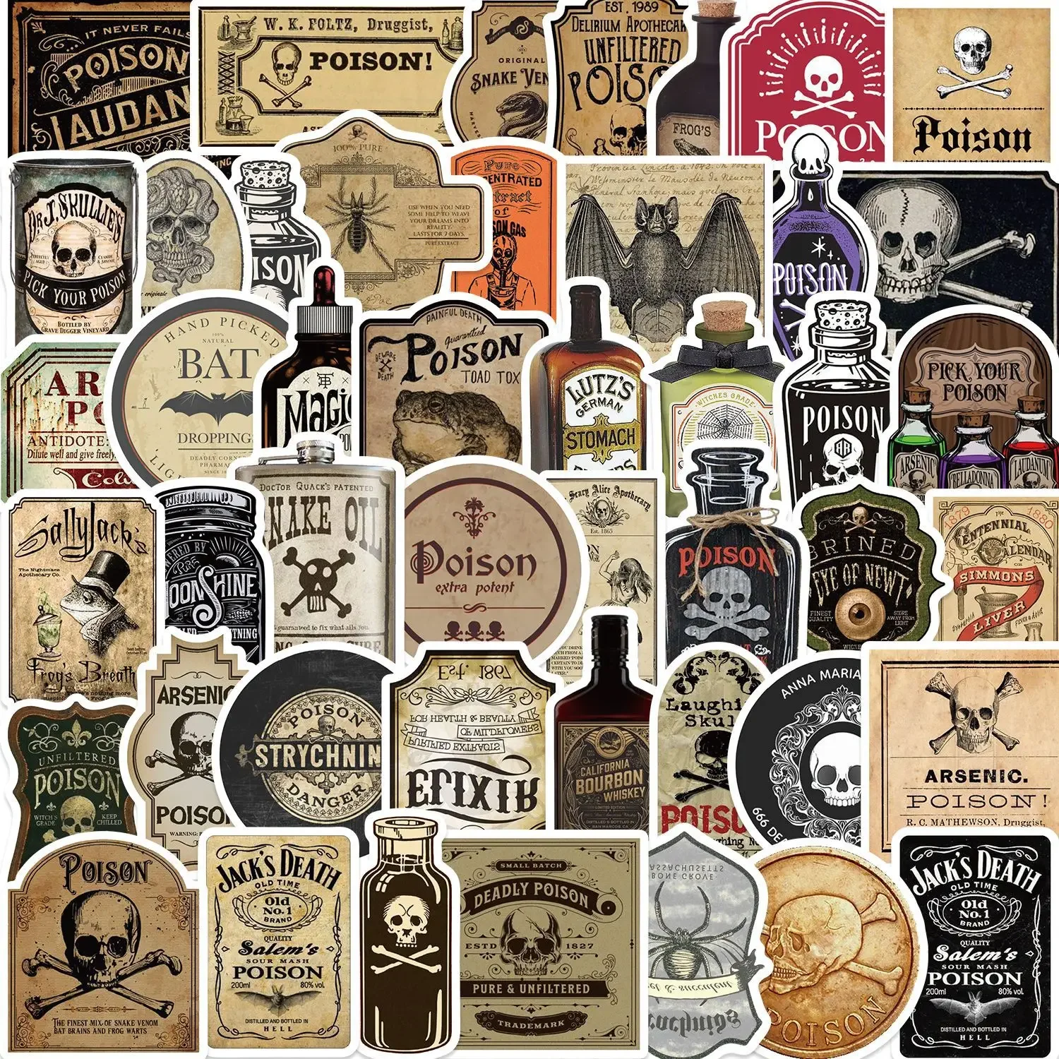 50pcs Horror Retro Arsenic Poison Label Stickers Gothic Potion ...