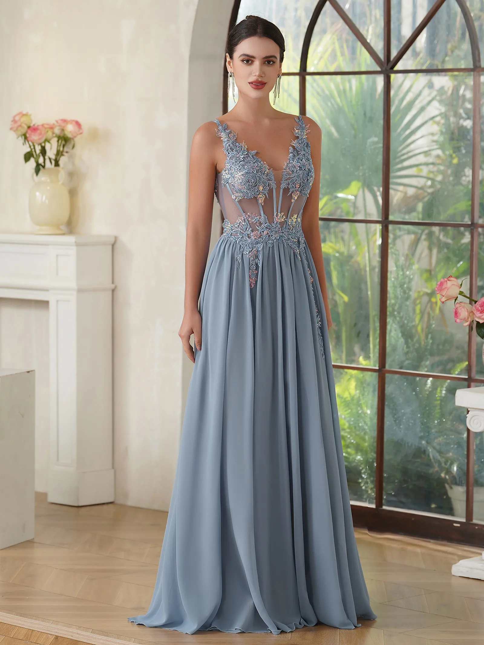 Shiny-Appliques-A-Line-Evening-Dresses-Elegant-Fish-Bone-Beaded ...