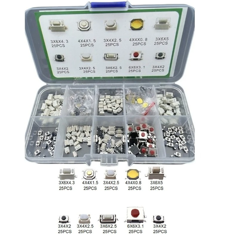 100/200/250pcs Car Micro Switch Kit-10 Types Tactile Push Buttons for ...