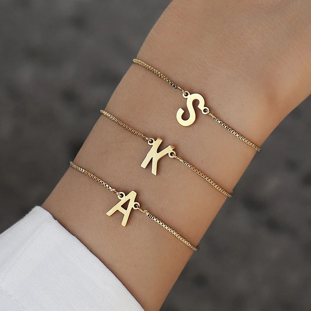 Pulseras con iniciales para mujer, pulsera ajustable de acero ...