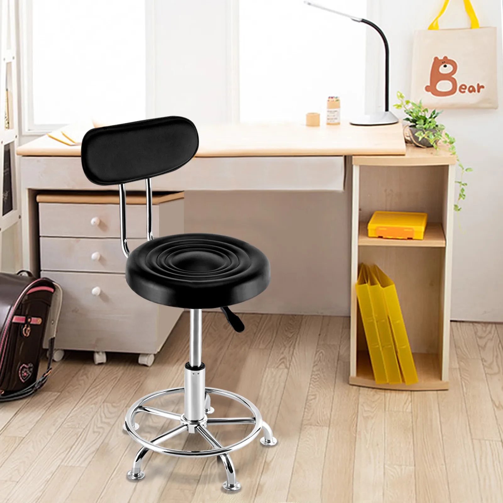 Work Shop Round Bench Hydraulic Chair Bar Garage Adjustable Height&Back ...