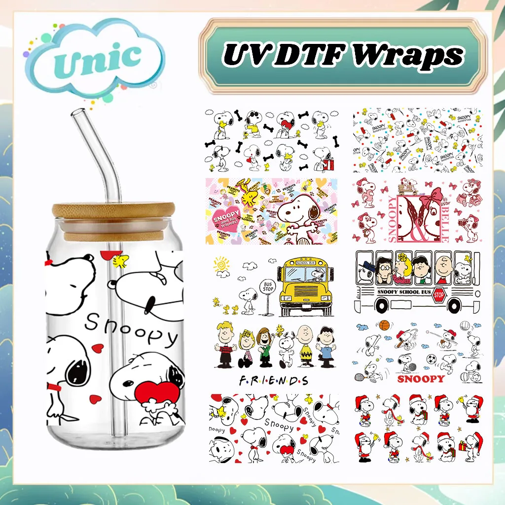 Dibujos-animados-de-moda-Snoopy-16OZ-UV-DTF-taza-envolturas-pegatina-de-transferencia-para ...