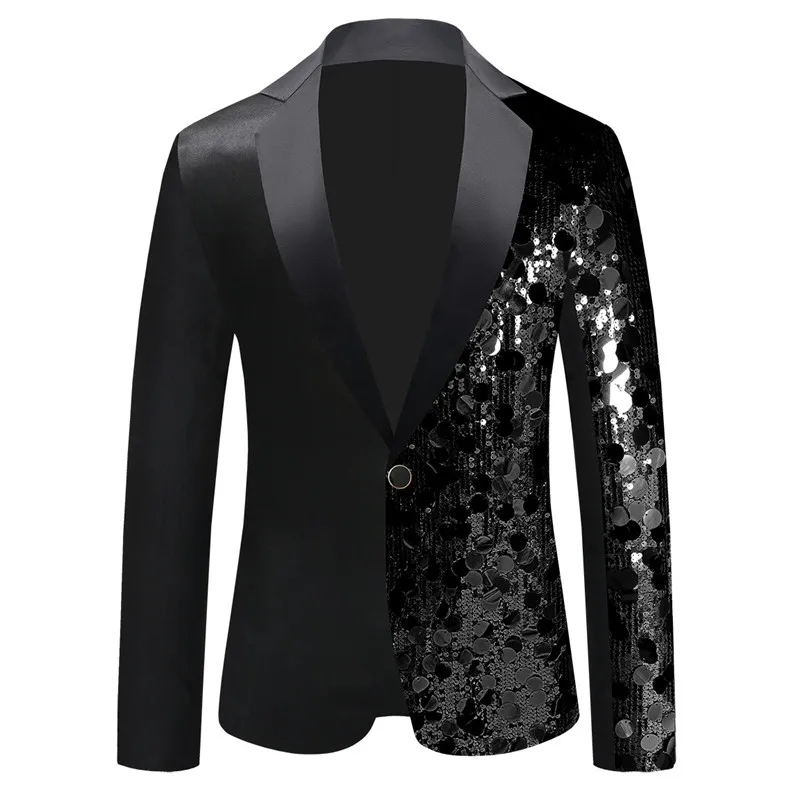 Men's Glitter Gold Silver Sequins Suit Jackets Singer Host Concert ...