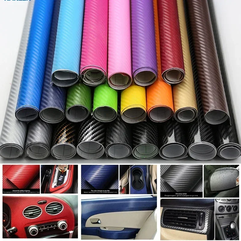 30x127cm 3D Carbon Fiber Vinyl Film Car Stickers Waterproof Car Styling ...