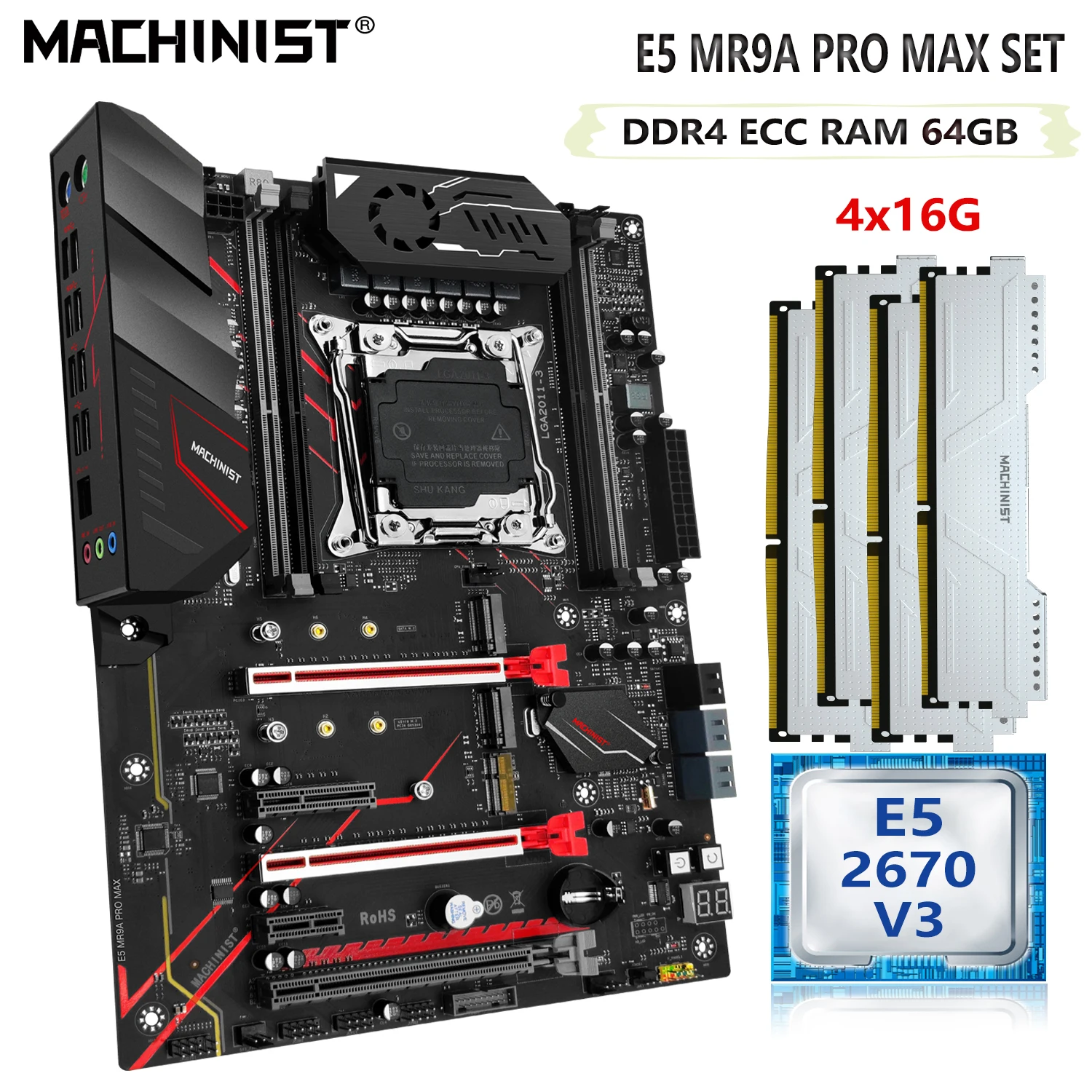 Machinista mr9a pro max placa mãe x99 kit xeon e5 2670 v3 cpu 64g (4x16 ...