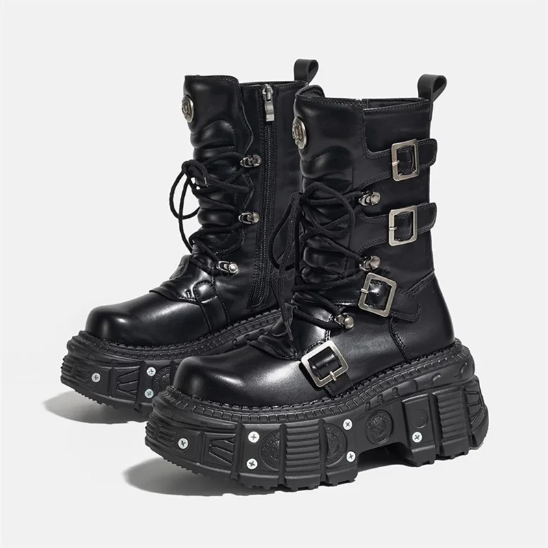 Botas-Punk-de-suela-gruesa-con-cordones-para-mujer-botines-cortos-de ...