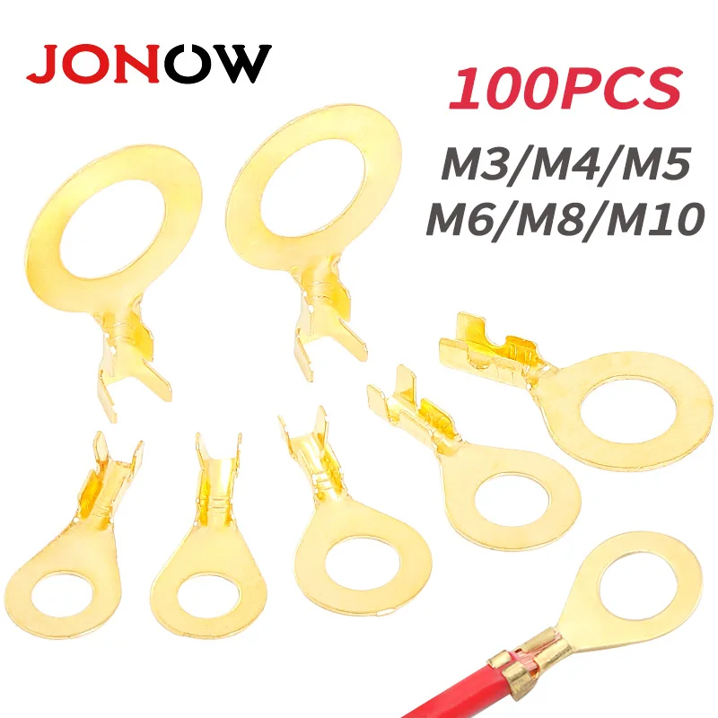 100PCS-Ring-Crimp-Terminal-Lugs-Electrical-Wire-Cable-Connectors-Gold ...