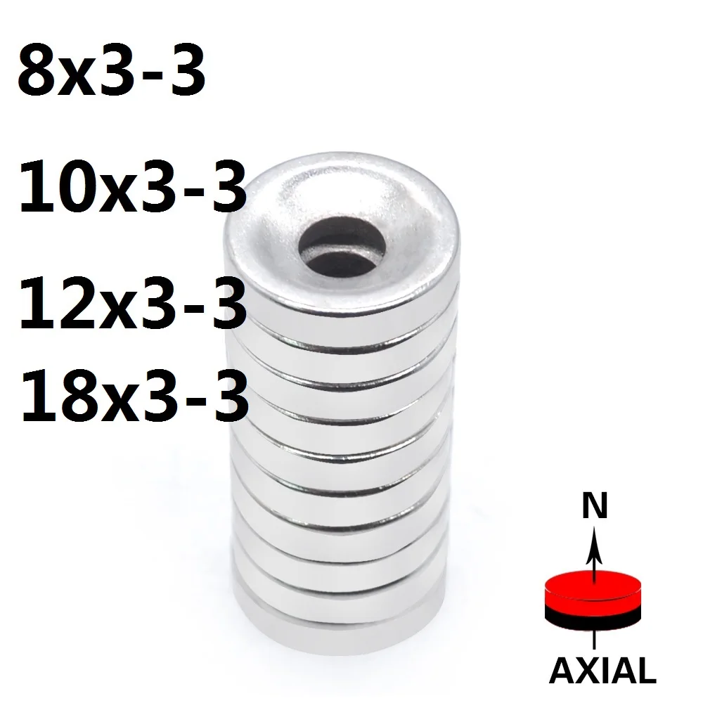 5-200Pcs-imanes-6x3-8x3-10x3-12x3-18x3-Hole-3mm-N35-NdFeB-Countersunk ...