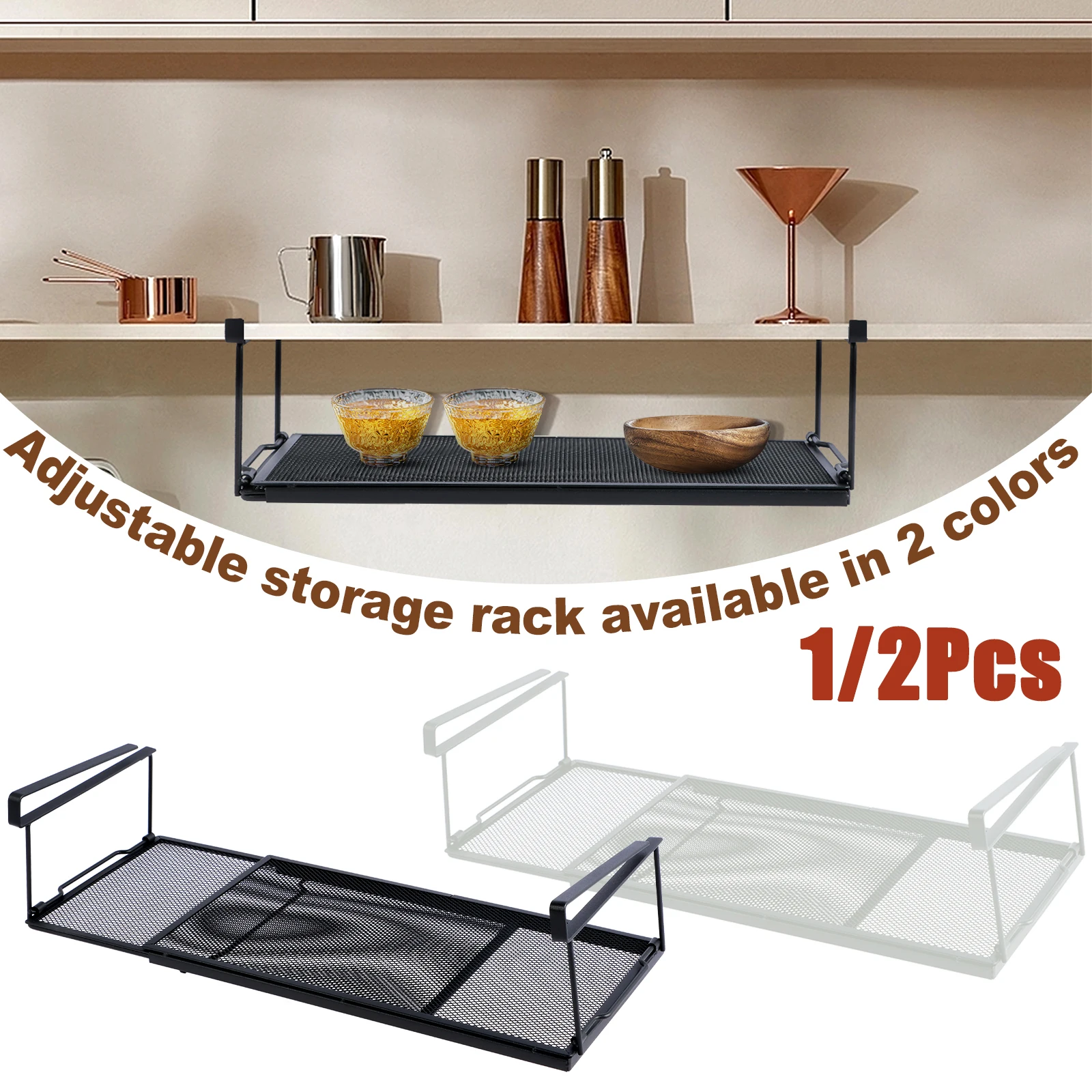 1-2Pcs-Hanging-Under-Cabinet-Shelf-Extendable-Under-Shelf-Storage ...