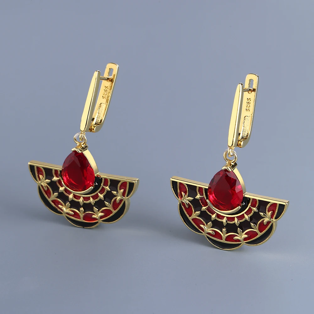 Beautiful Red Earrings for Women Red Stone Enamel Charm Delicate ...