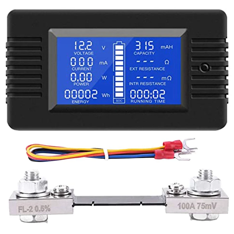 DC-Battery-Monitor-Power-Meter-Ammeter-Digital-DC-0-200V-Shunt-100A ...